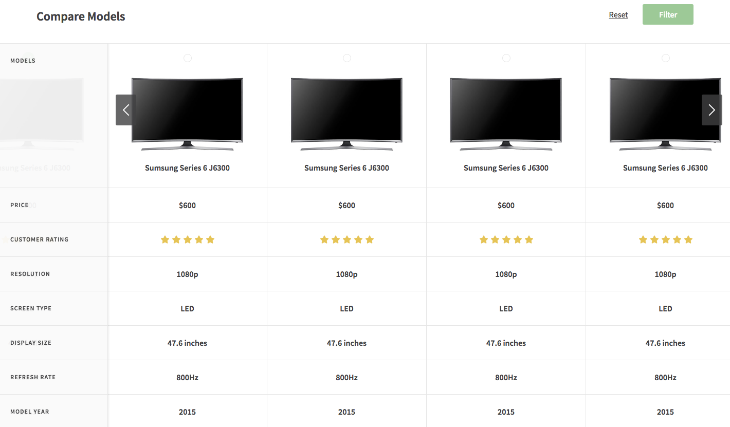 製品モデルの比較表をjQueryとCSSで実装する方法 | サクウェブ ブログ